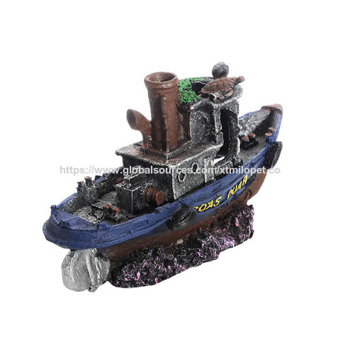Durable Resin Pirate Ship Aquarium Decor With Weathered Finish For Fish ...