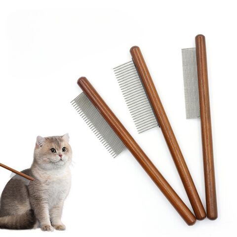 Premium Solid Wood Pet Grooming Combs Handle Pet Flea Comb Long Teeth ...