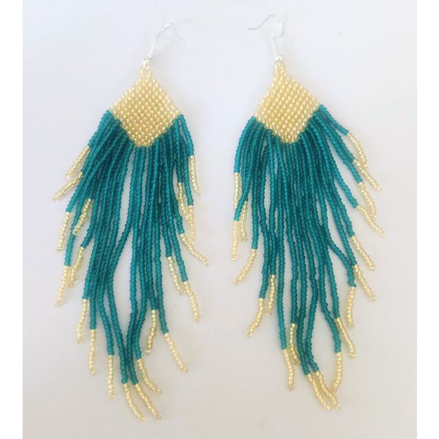Earrings : Gold & Green Beads With Long Tassels : Materials Used: Beads ...