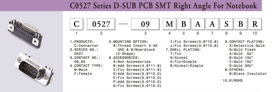 D-sub PCB SMT Right Angle for Notebook, Slim Type, d-sub d-sub ...