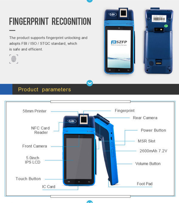 China Android 7.0 4G POS payment terminal with EMV certification and ...