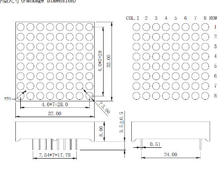 High brightness Common Anode Super Red color 3mm dot 8x8 LED dot matrix ...