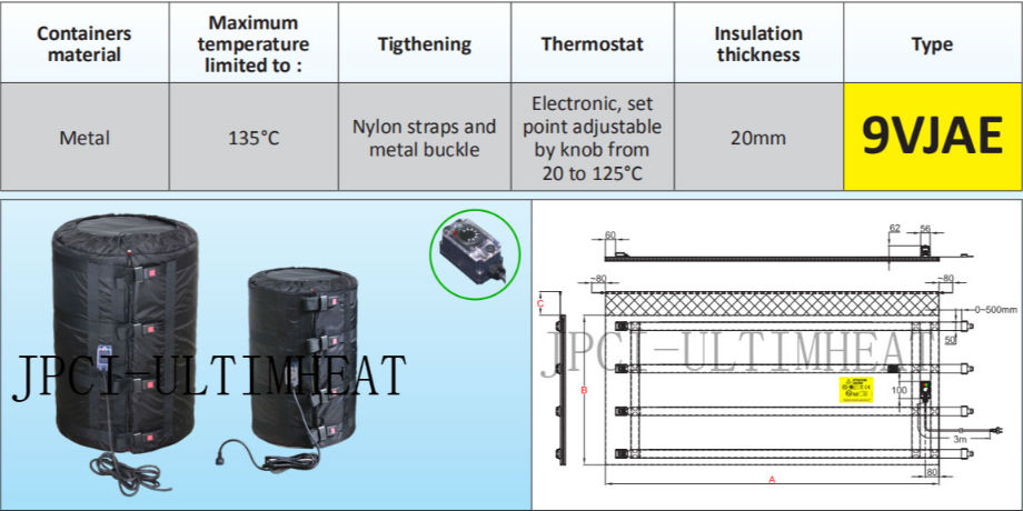 China JPCI Type 9VJAE metal containers flexible jacket heaters with ...
