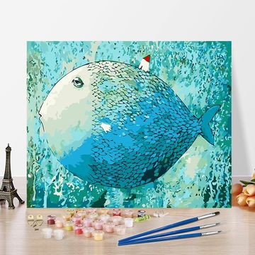 China Whale beach canvas color streched oil painting paint by number 50 ...