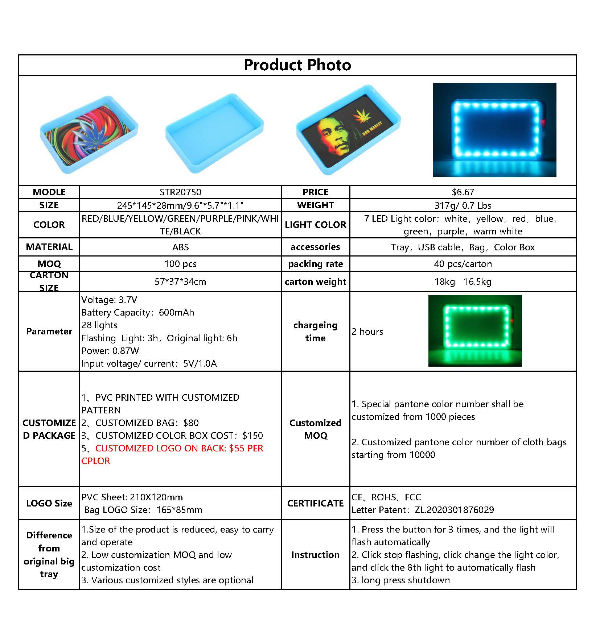 China CUSTOMIZED LED SERVING TRAY/ LIGHT UP TRAY/ ROLLING TRAY on ...