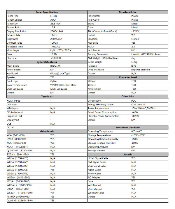 China 23.8inch LED video game display 144hz, PC display, monitoring ...