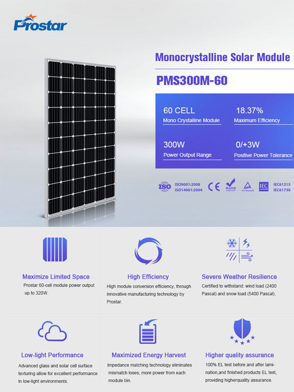 China Prostar 300Watt Solar Module 300 Watt Mono PV Module 60 Cells ...