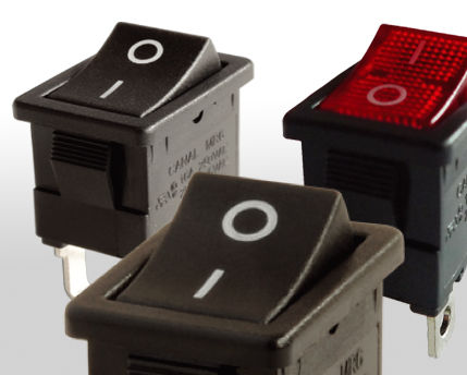 MR6 Series DPST Mini-rocker switches, 20A 125VAC in UL/CUL, High inrush ...