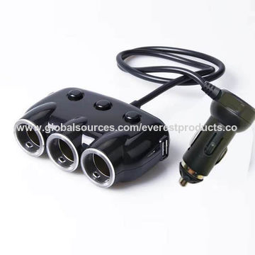 China Triple cigarette socket power outlet with 2 USB ports,DC12-24V ...