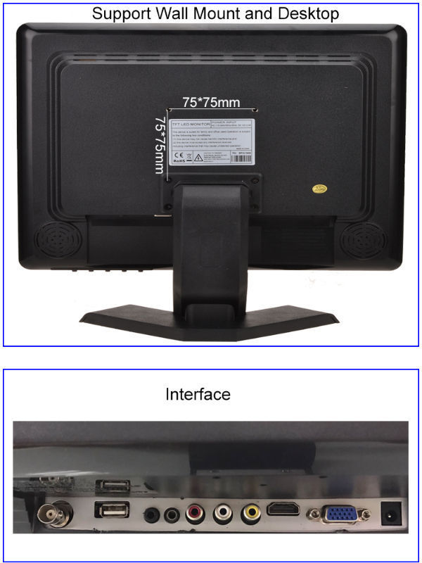 CCTV Monitor 18.5 Inch LCD BNC Monitor with VGA USB, PC monitor Desktop ...
