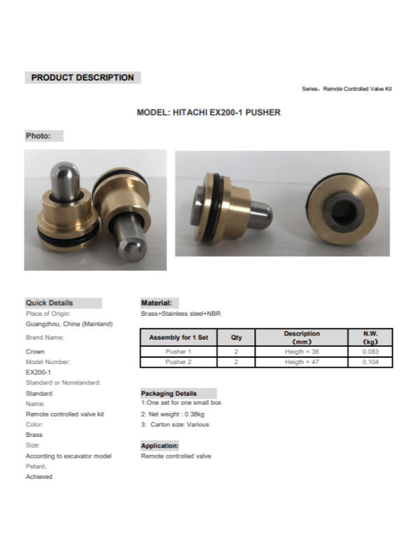 China Size 10MM*10MM Joystick Pilot Valve Pusher Pilot Valve Kits For ...