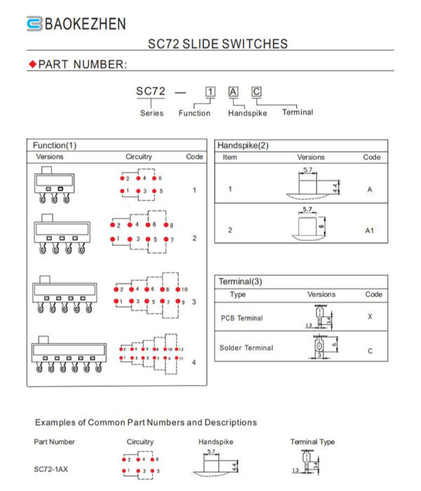 Waterproof 4 position slide switch 6 pin slide door switches, slide ...
