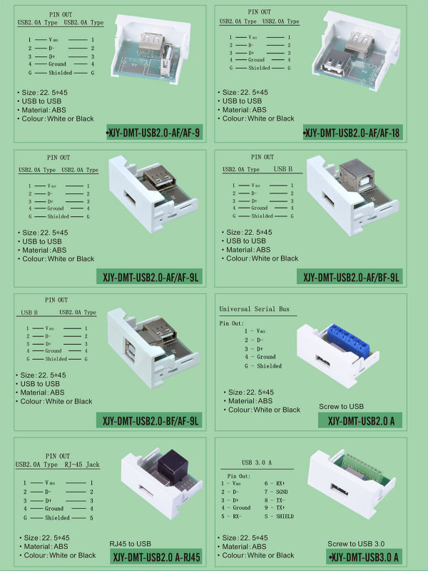 China 22.5x45 USB adapter modular jack connector, NEPCI XJY-DMT-USB2.0 ...