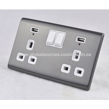 China Wall mounted double USB electrical switch socket outlet wich CE ...