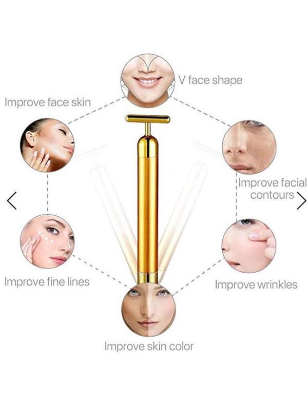 24K gold T-shaped beauty stick thin face roller stick tighten skin ...