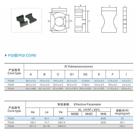 China Customized PQI Type Soft Ferrite Core,High performance Mn-Zn PQI ...