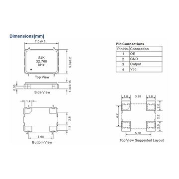 China SJK SMD 7050 32.768kHz Crystal Oscillator with 3.3V CMOS output RTC Oscillator on Global ...