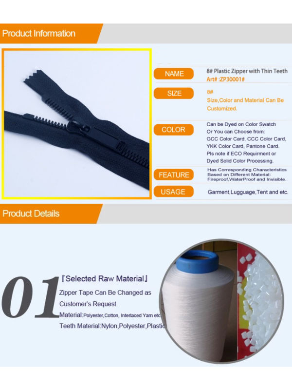 China Fashion high quality 8# Derlin Thin Teeth Plastic Zipper on ...