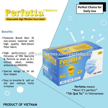 Vietnam 3-ply PERFETTA MODERATE Medical Disposable High Filtration Face ...