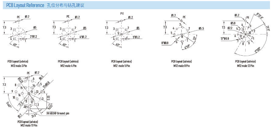 Male A-coding M12 12-pin PCB Mount Connectors, PCB Mount Connectors ...