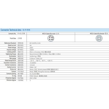 China M12 D-Code Male Panel molded with 22AWG Profinet/Ethernet Cable ...