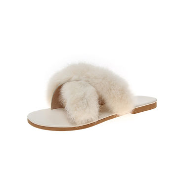China 2021 New cross rabbit hair slippers with sandals and slippers for ...