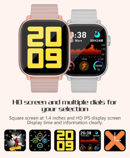 Smart watch, 1.4 inch screen, full touch, IP 68 waterproof, heart rate ...