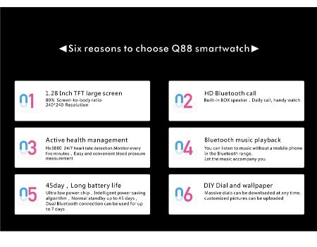 Q88 Waterproof Smart Watch Heart Rate Blood Pressure Oxygen Monitor For ...