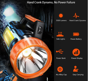 China LED rescue powerful search light emergency flash light with crank ...