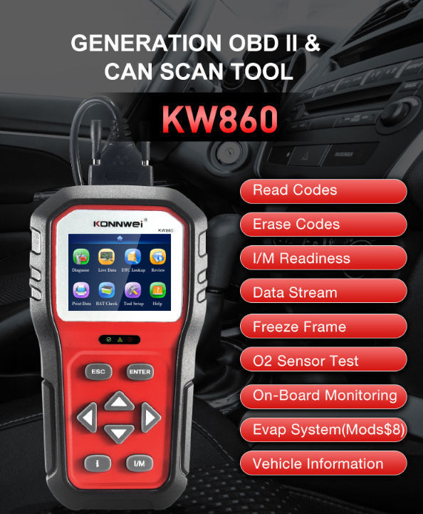 Universal CarFault Code reader scanner konnwei brand KW850 KW860, Car ...