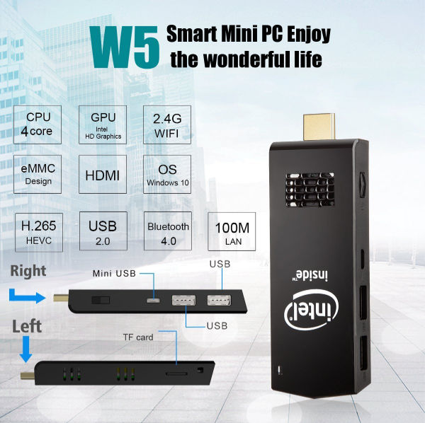 China Mini PC Stick T5 Cherry Trail Z8350 Computer Win 10 pro home ...