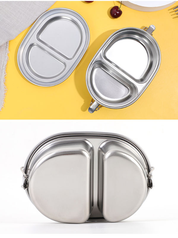 Stainless Steel Oval Double Grid Sealed Lunch Box Outdoor Camping Food ...