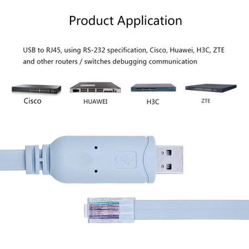 China Blue flat usb 2.0 to RJ45 8pin 28AWG with RS232 chip console ...