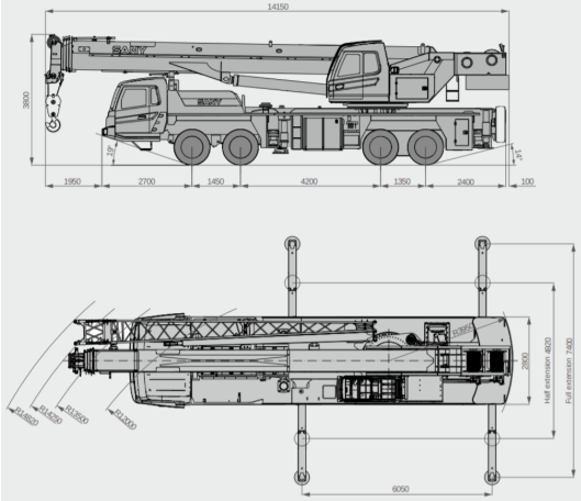 STC600T5 SANY Truck Crane 60t Lifting Capacity 5 section U-shape ...
