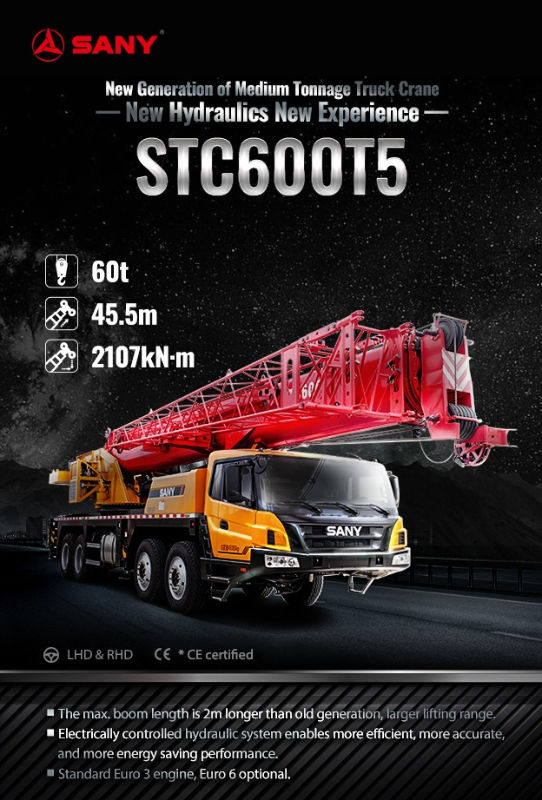 STC600T5 SANY Truck Crane 60t Lifting Capacity 5 section U-shape ...
