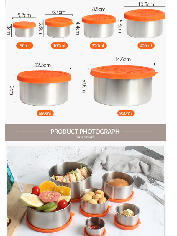 Stainless steel food container round shape with silicone lid LFGB FDA ...