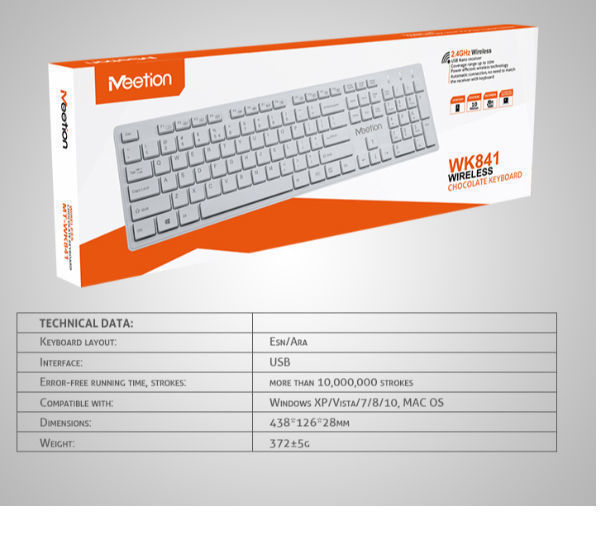 MeeTion WK841 Slim Office 2.4g Wifi Laptop Wireless Keyboard, 2.4g ...