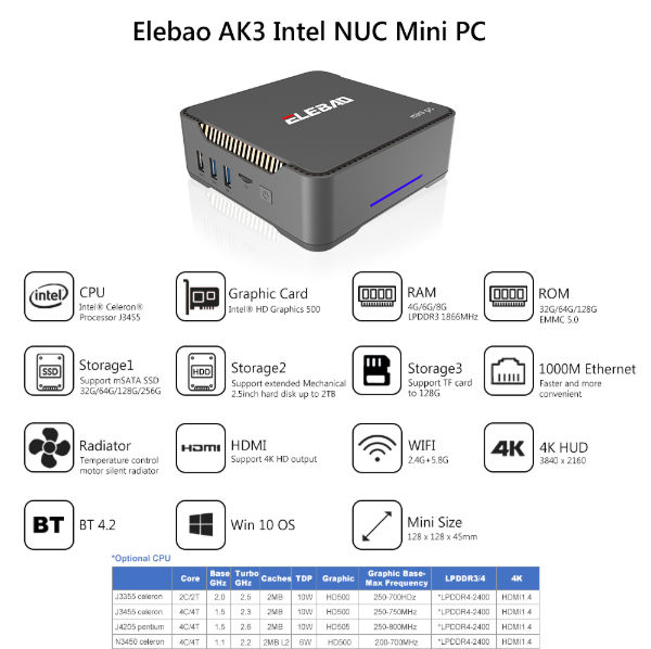 China AK3 J3455 4g 32g desktop computer win10 quad core mini pc with ...
