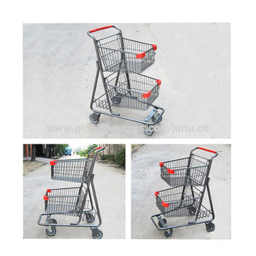 China Heavy duty supermarket carts/double layer basket shopping carts ...