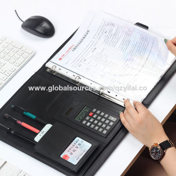 China Multifunctional zipper PU leather document file holder ring ...