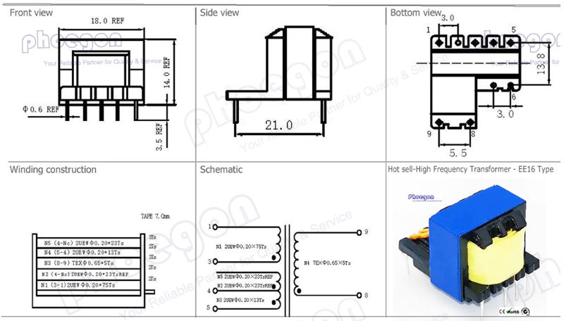EE core EE16 Rohs HF Transformer For PCB, transformer high frequency ...