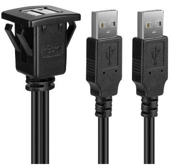 Dual USB A Female to A Male Panel Mount Snap In Cable, "snap In" panel ...