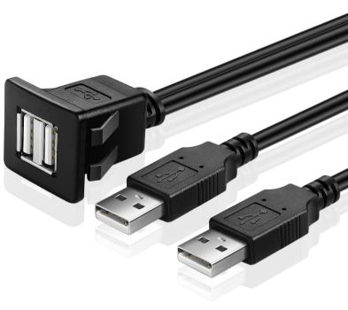 Dual USB A Female to A Male Panel Mount Snap In Cable, "snap In" panel ...