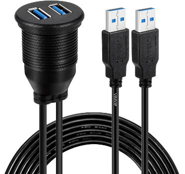Dual USB A Female to A Male Panel Mount Snap In Cable, "snap In" panel ...