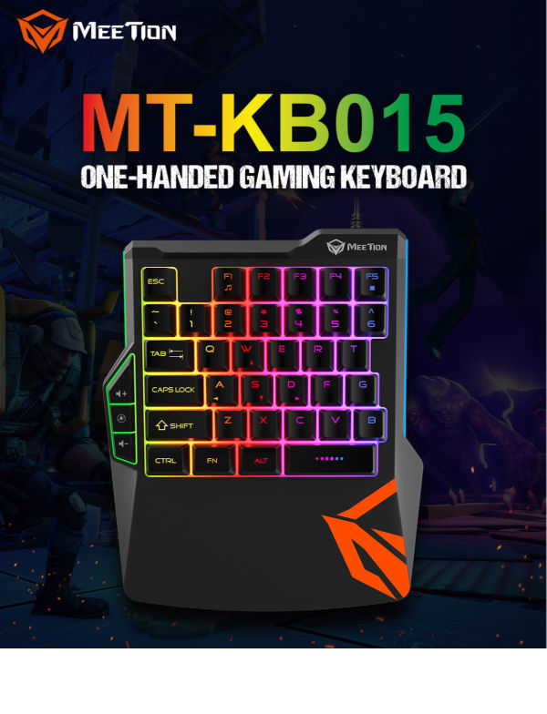 MeeTion KB015 35 Keys Ergonomic Multicolor Backlit Usb Wired Left One-Handed Mini Keyboard for ...