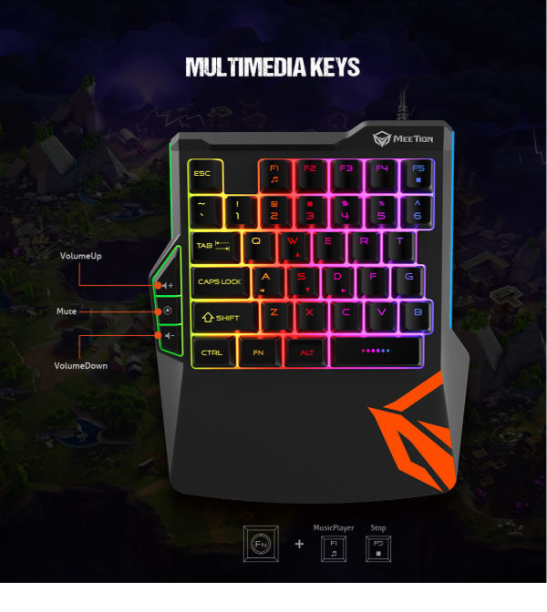 MeeTion KB015 35 Keys Ergonomic Multicolor Backlit Usb Wired Left One ...