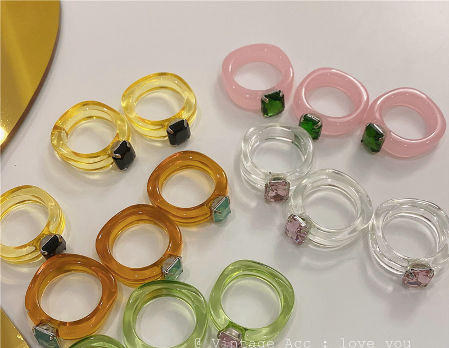 Buy China Wholesale Vintage Design Transparent Colorful Crystal Irregular Geometry Rhinestone Resin Acrylic Rings Resin Rings 0.55 Globalsources