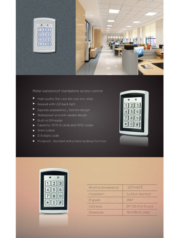 Metal Access Control with Standalone Keypad 125khz waterproof Zinc ...