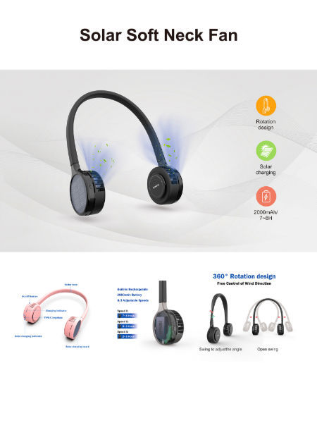 China 360 rotation solar soft neck fans&neck fan&usb fan&2000mAH solar ...