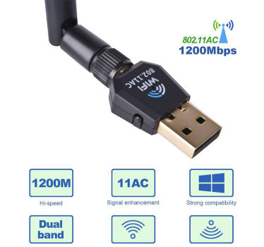 802.11AC 1200mbps 2.4Ghz 5.8Ghz Dual Band Wireless USB WiFi Adapter ...